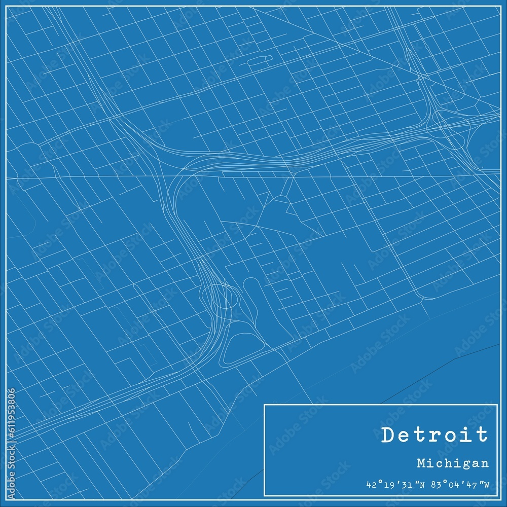 Blueprint US city map of Detroit, Michigan. Stock Photo | Adobe Stock