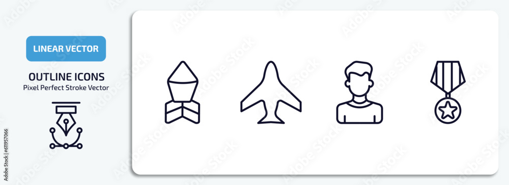 army and war outline icons set. army and war thin line icons pack ...
