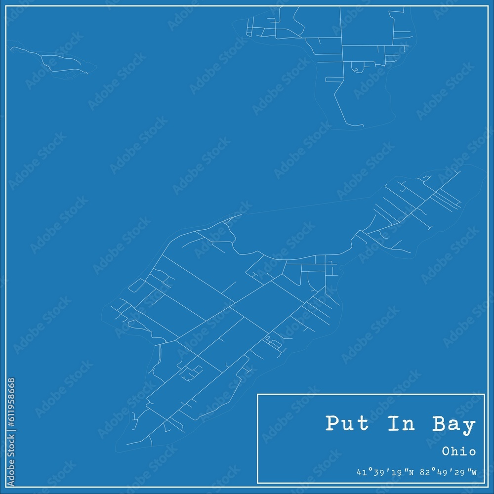 Fototapeta mapa świata dla dzieci Blueprint US city map of Put In Bay ...