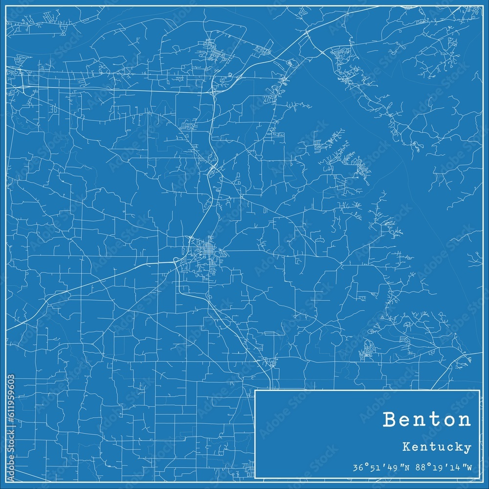 Fototapeta mapa świata dla dzieci Blueprint US city map of Benton ...