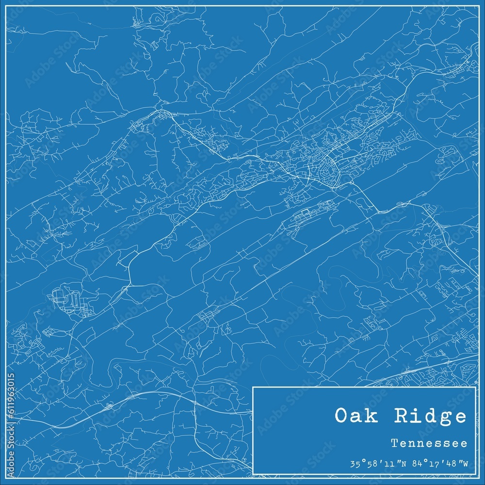 Blueprint US city map of Oak Ridge, Tennessee. Stock Illustration ...