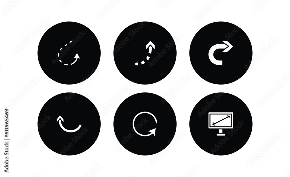 set of user interface filled icons. flat filled icons included upward rotation with broken line ...