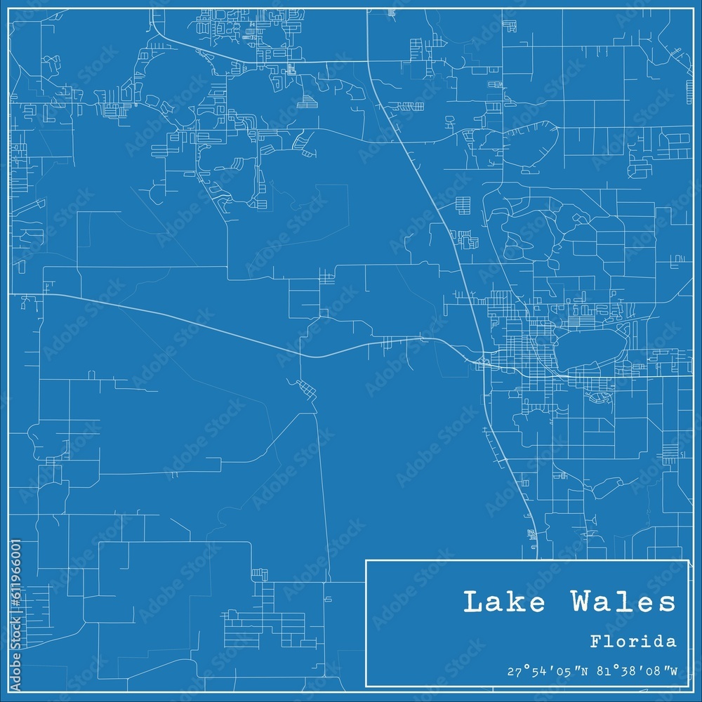 Fototapeta mapa świata dla dzieci Blueprint US city map of Lake Wales ...