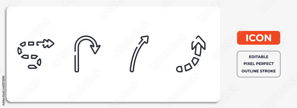 set of user interface outline icons. thin line icons included curved arrow with broken line thin ...