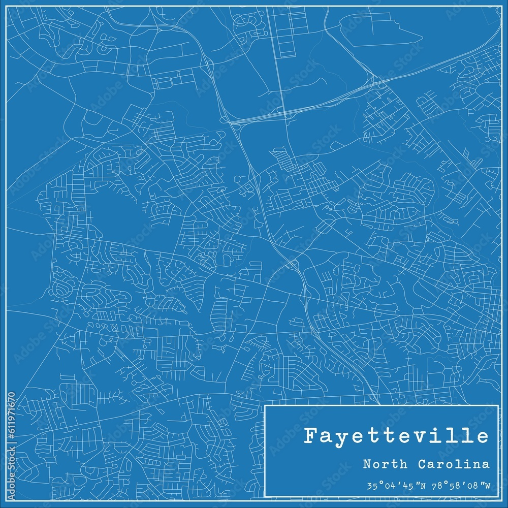 Blueprint US city map of Fayetteville, North Carolina. Stock ...