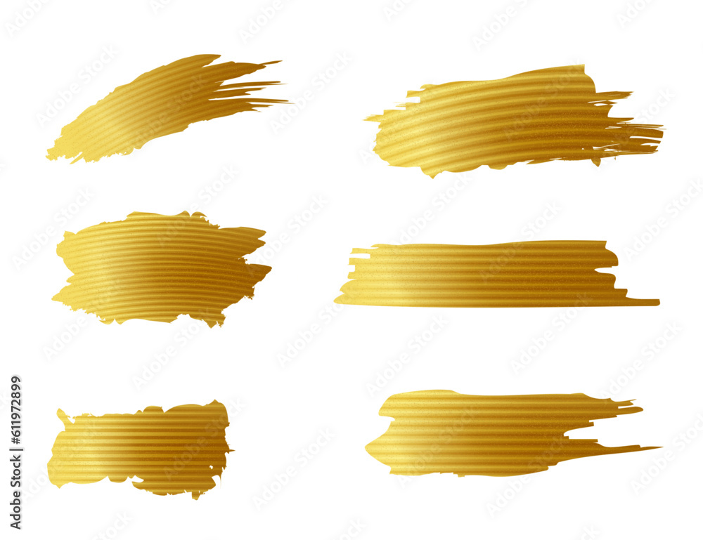 Vector gold paint smear stroke stain set. Golden paint brush stroke. Realistic gold brush stroke ...