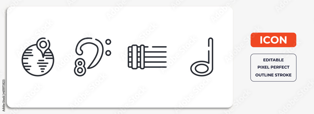 set of music and media outline icons. thin line icons included globe with pointer thin line ...