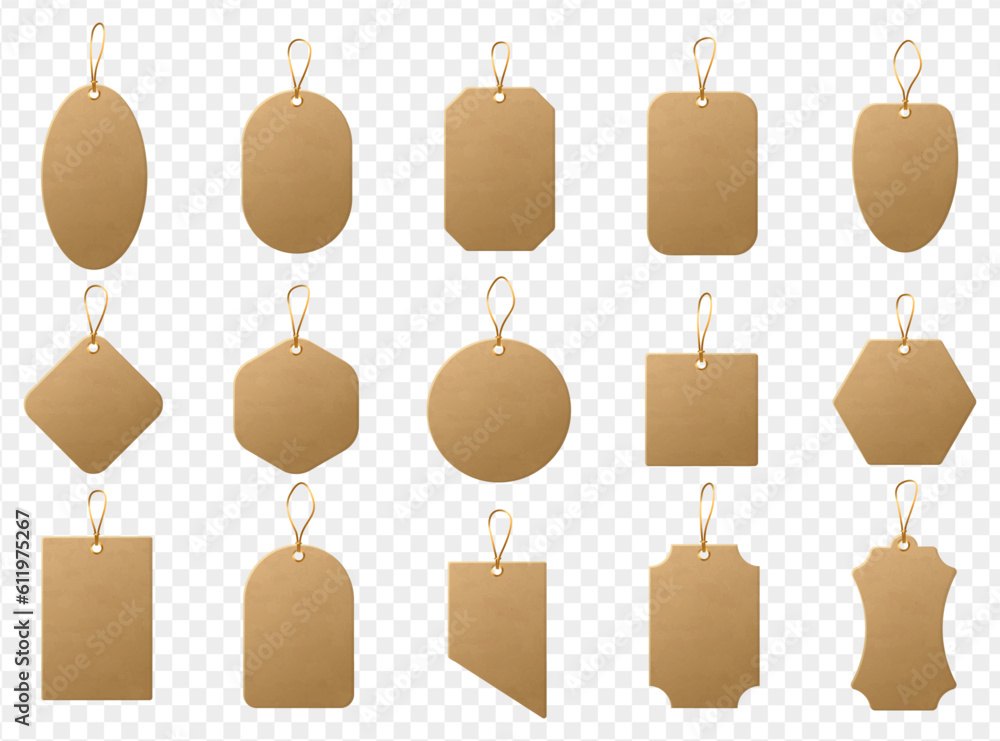 Realistic craft carton paper price tags of different shapes. Shopping ...