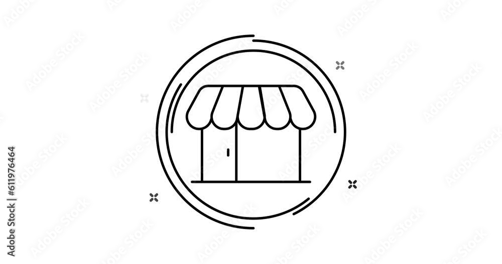 store animated outline icon on white background. store rotation ...