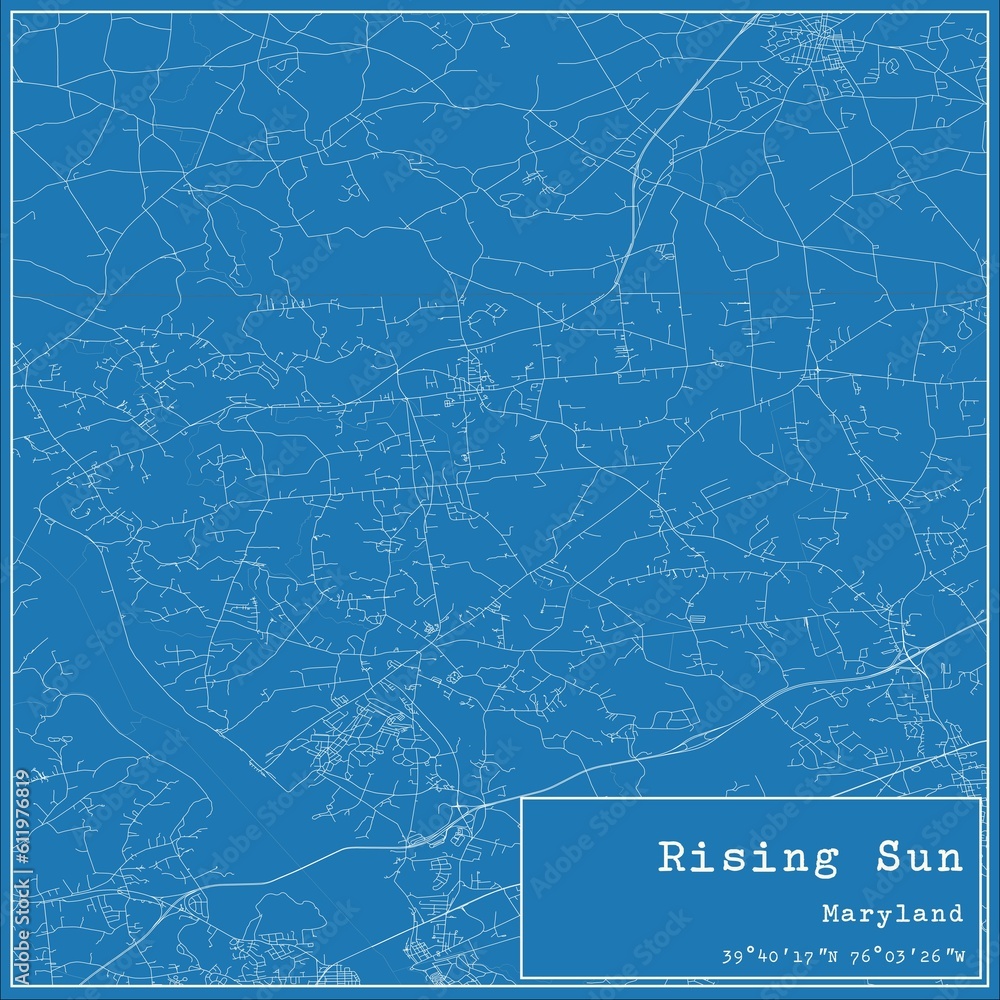 Blueprint US city map of Rising Sun, Maryland. Stock Illustration ...