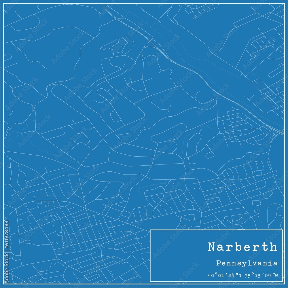 Fototapeta mapa świata dla dzieci Blueprint US city map of Narberth ...