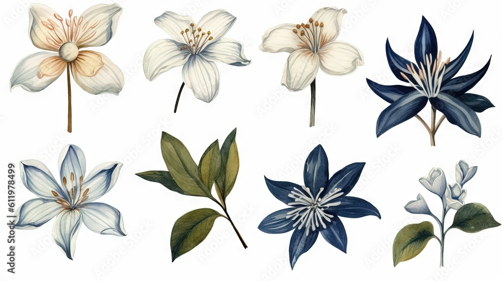 Benin Flowers Collection: Watercolor Painting on a Clean White ...