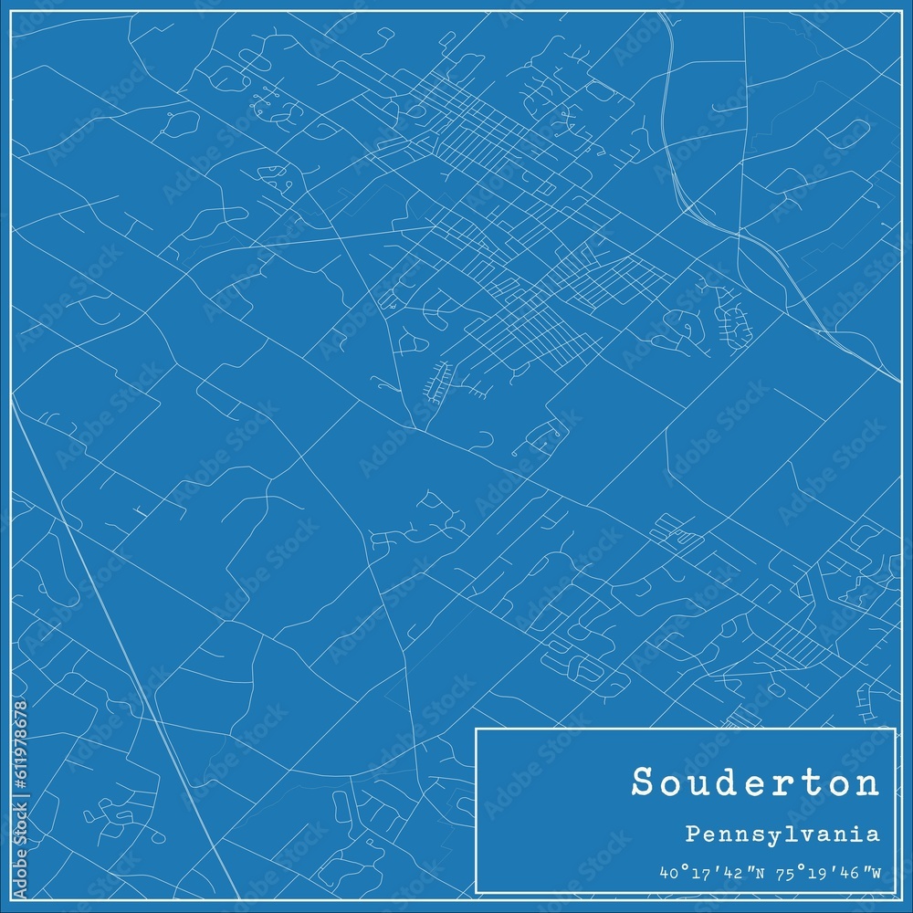 Fototapeta mapa świata dla dzieci Blueprint US city map of Souderton ...