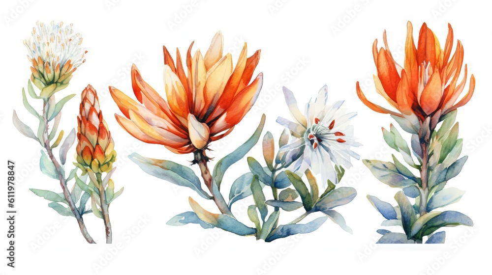 Botswana Flowers Collection: Watercolor White Background with Clean ...
