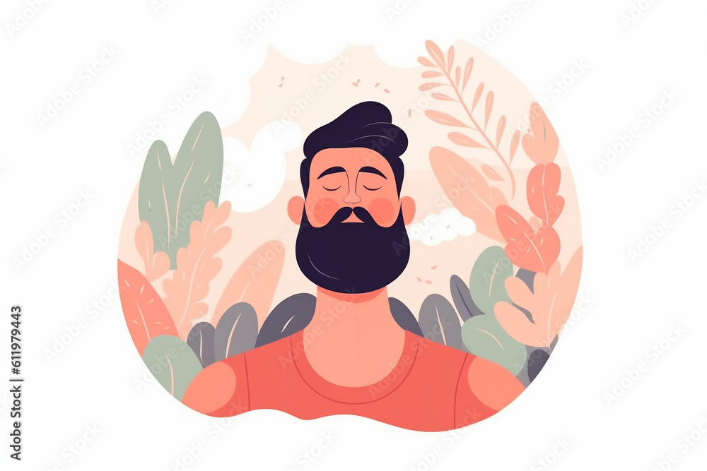 Generative AI.Calm man meditating for saving mental health. Young male ...