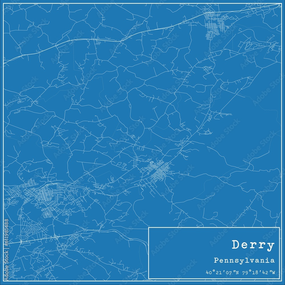 Poster Blueprint US city map of Derry, Pennsylvania. – Wall Art | UkPosters