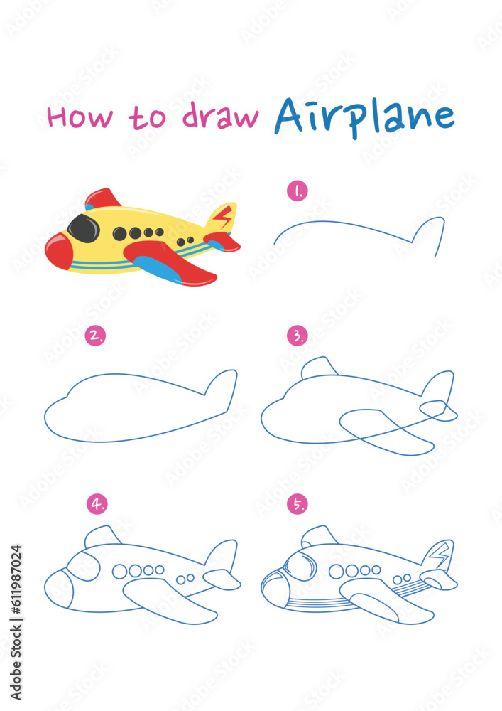 How to draw an airplane vector illustration. Draw an aeroplane step by ...
