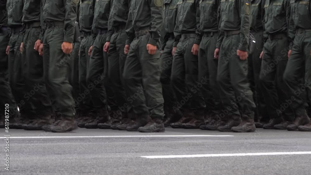Military men marching in the parade. Soldiers legs. Boots forces and ...