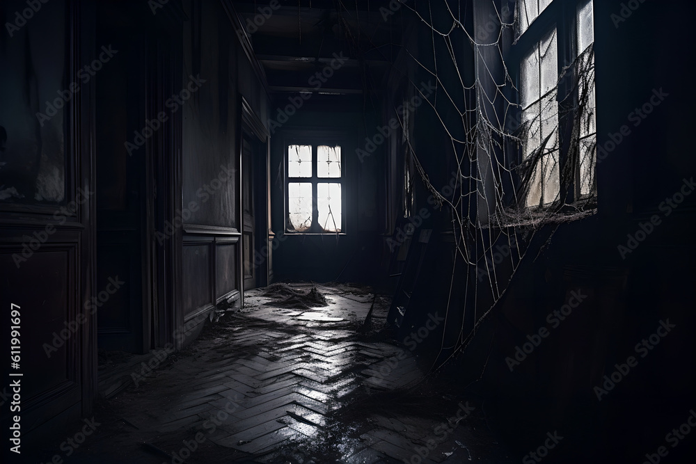haunted building interior dark scary cobwebs Generative AI Stock ...