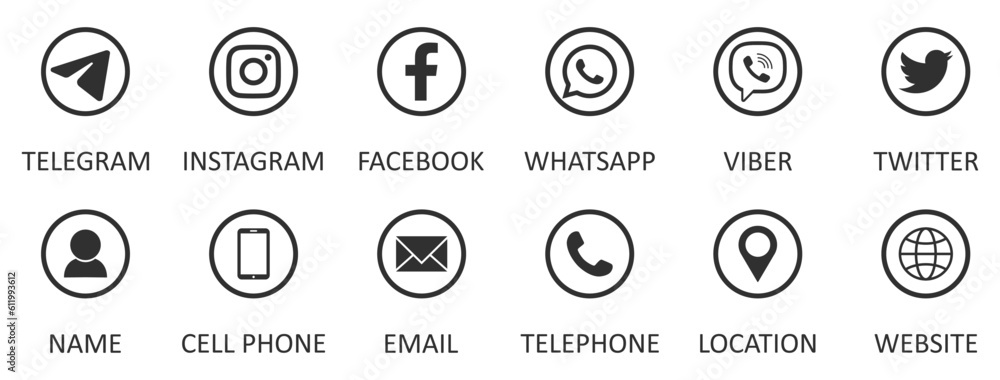 Set of Social media logo with contact icons Stock Vector | Adobe Stock