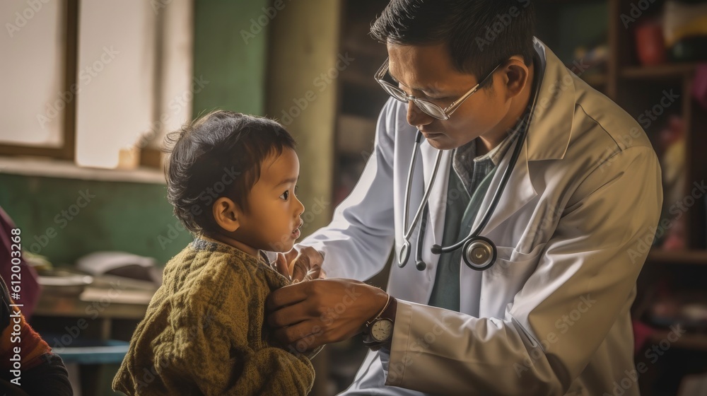 Generative AI happy doctor or pediatrician with baby at clinic Stock ...