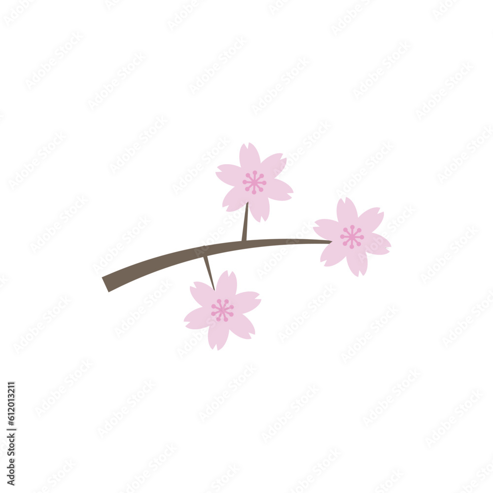 Cherry blossom Sakura flower sign label and Sakura tree branch isolated ...