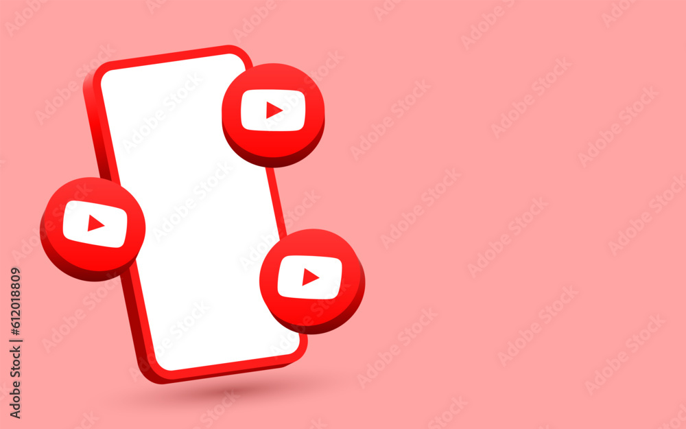 Smartphone with 3d youtube logo social media icons. social media logo ...