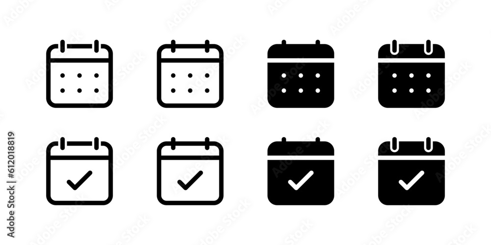 Calendar icon check mark icon, date reminder icon month planner symbol ...