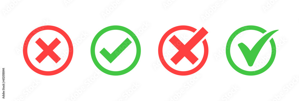 check mark icon button set. check box icon with right and wrong buttons and yes or no checkmark ...