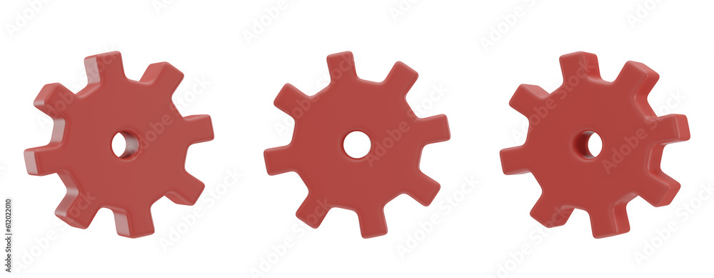 Set of 3d red gears on transparent background, PNG set of red gears, 3d ...
