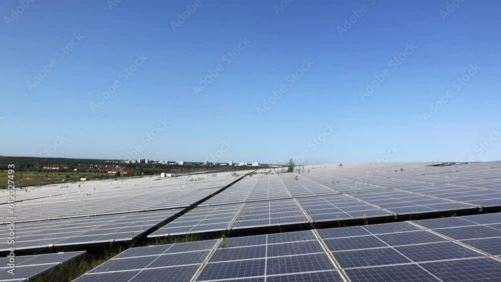 Solar panels of a solar park. Photovoltaic modules of a Solar energy ...