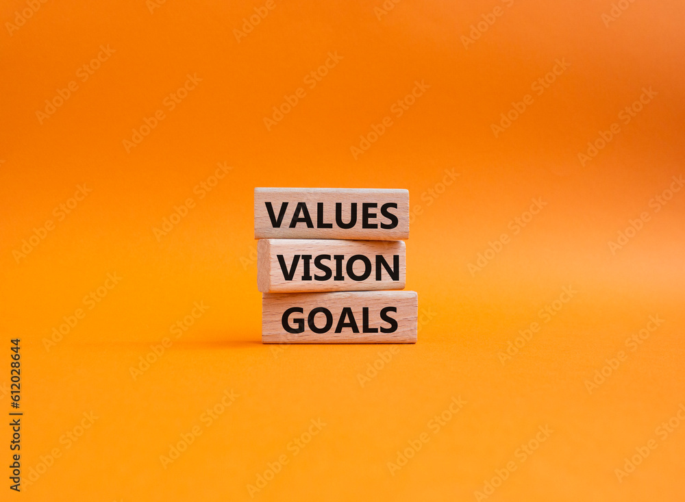 Values Vision Goals symbol. Concept words Values Vision Goals on wooden ...