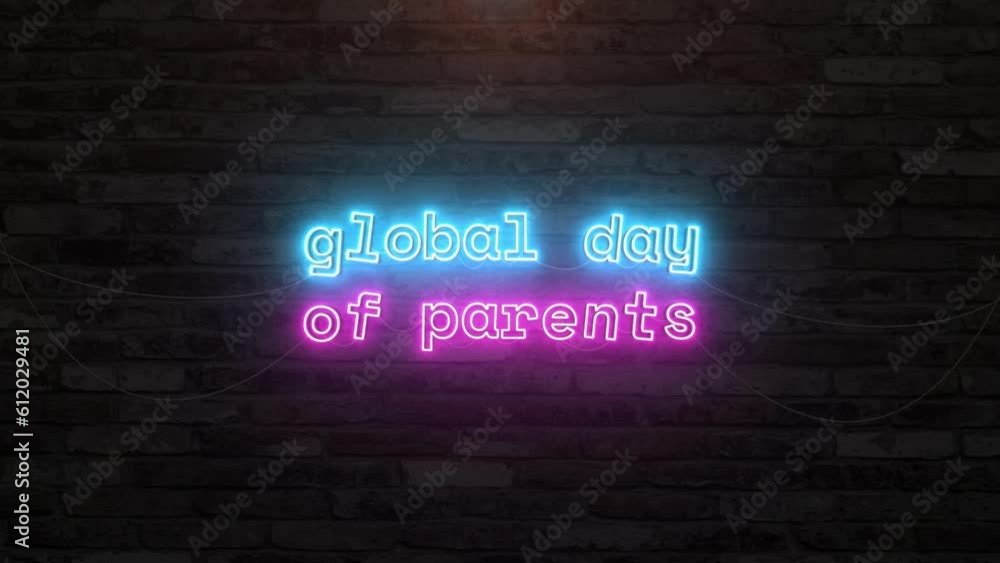 Vidéo Stock Global day of parents with neon text effect in wall ...