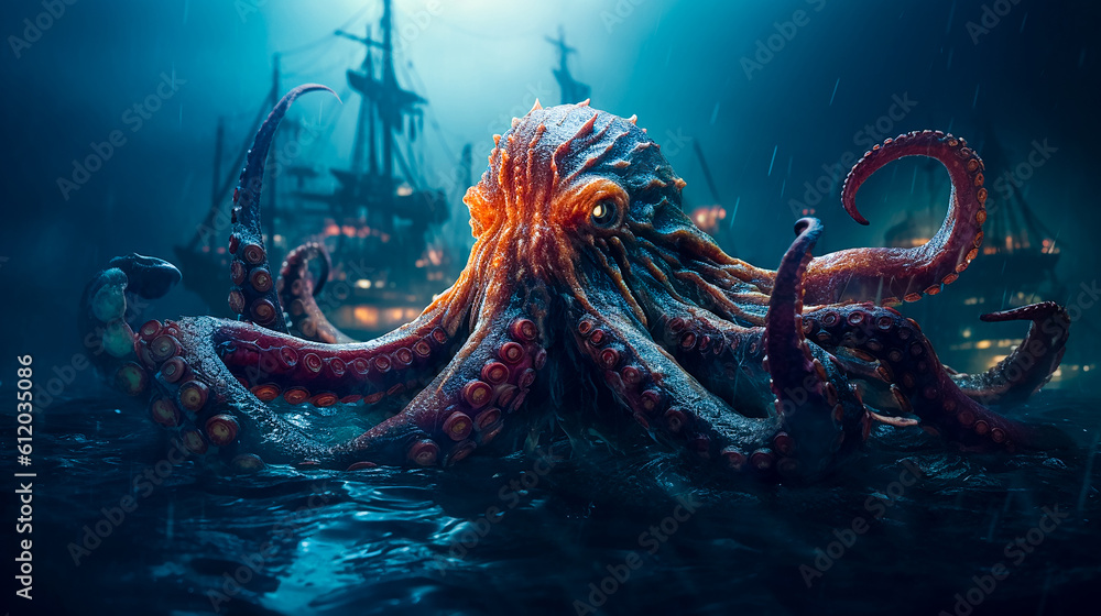 Fantasy Monster Myth - Massive Kraken Octopus with its long tentacles ...