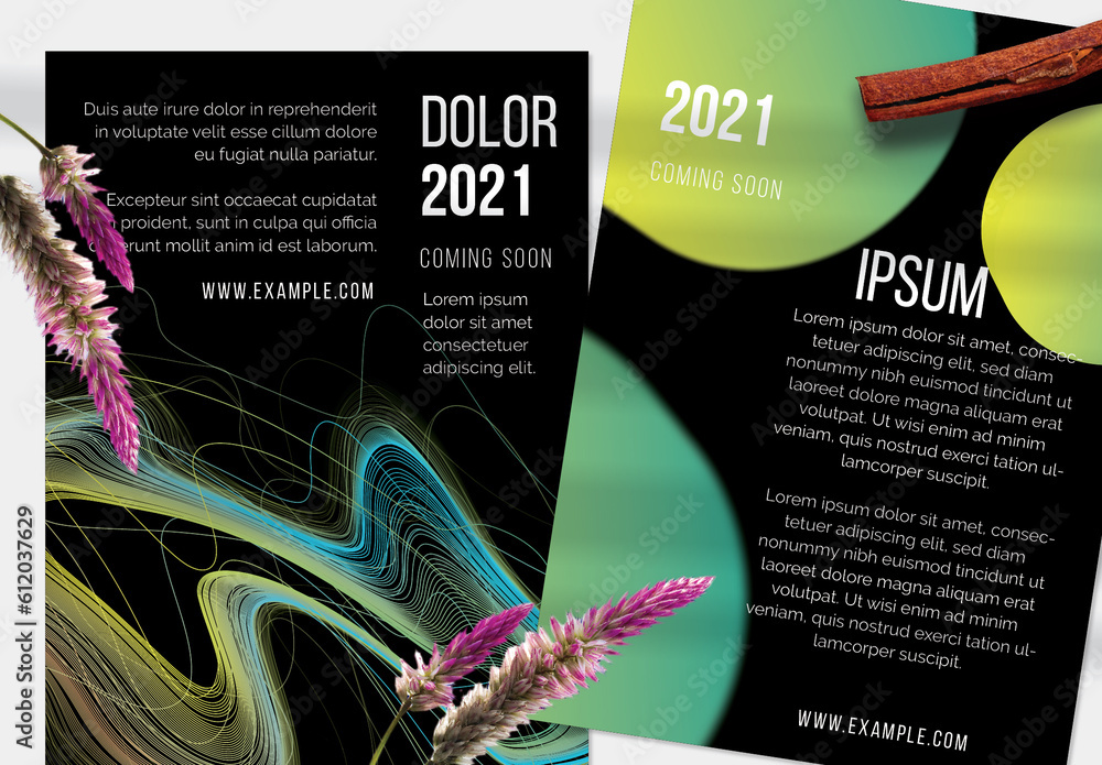 Flyer Layout with Motion Blur and Abstract Glowing Shapes Stock ...