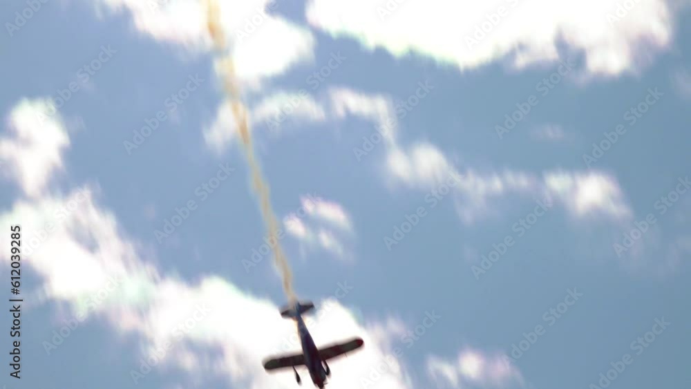 Private plane crash. A small plane during an aerobatic simulation ...