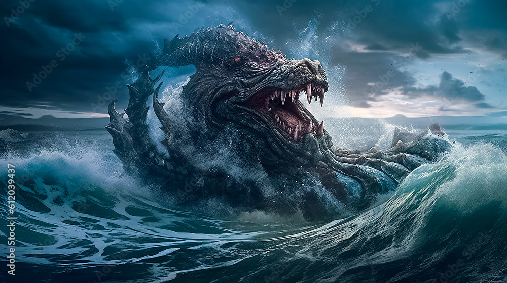Dramatic depiction of a massive serpent sea monster v4. Generative AI ...