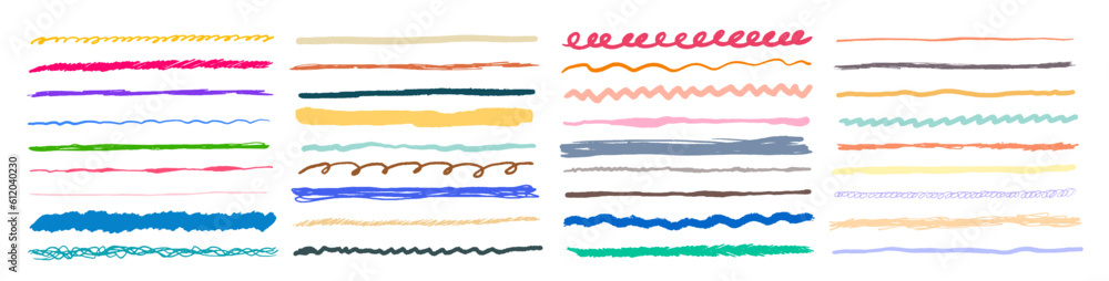 Set of multi colorful charcoal pencil scribble. Childish vector drawing ...