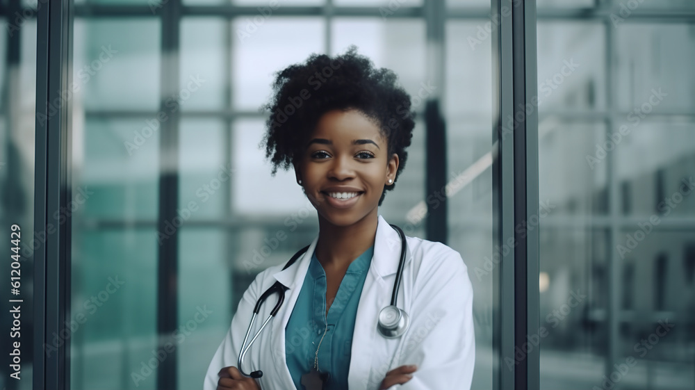 Female Doctor Portrait with Stethoscope in a Hospital. Whitecoat modern ...