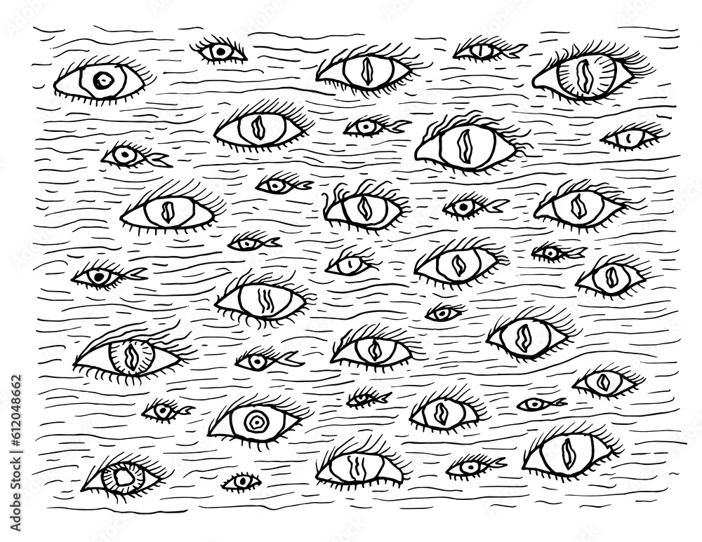 tattoo sea of eyes, waves, gaze, predator, tau Stock Vector | Adobe Stock