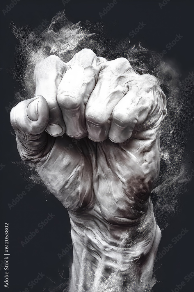 Tightly clenched fist, knuckles white with the strain of enduring pain ...