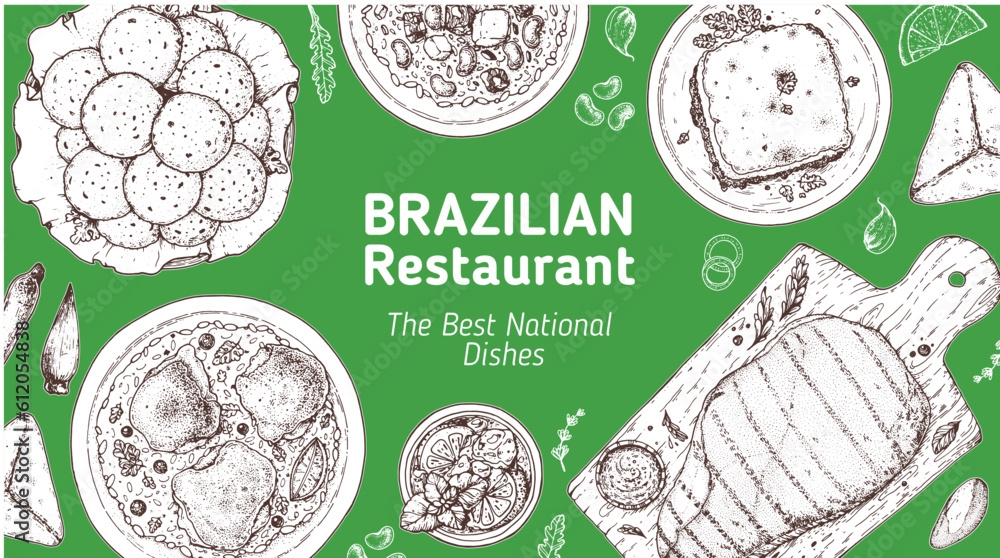 Brazilian food top view vector illustration. Food menu design template ...