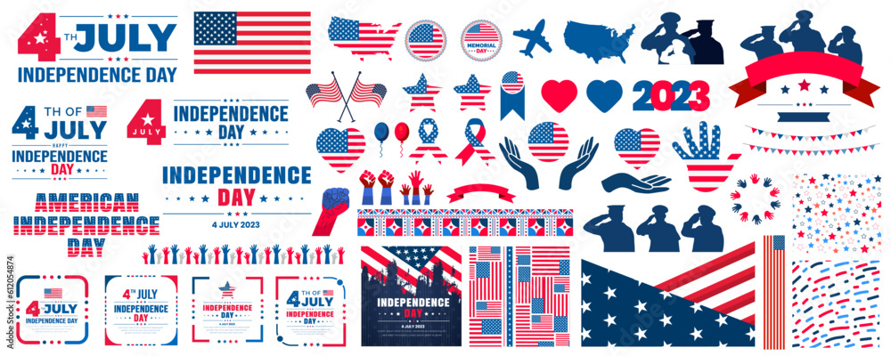 Poster A big set of America and 4th of July and Independence Day ...
