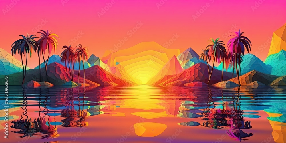 disco style party comics illustration of bright orange sunset on the ...