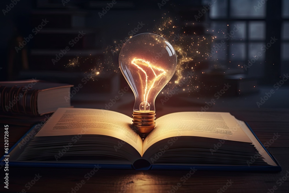 Learning and knowledge illumination. Education concept. Lightbulb and ...