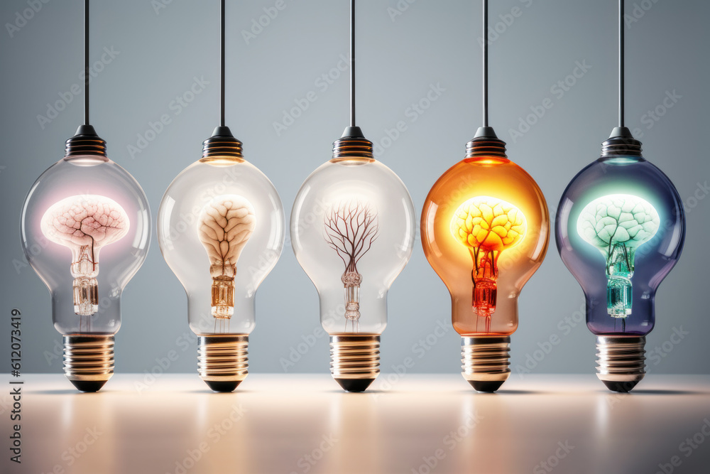 Light bulbs with a creative twist, featuring a tree and brain inside to ...