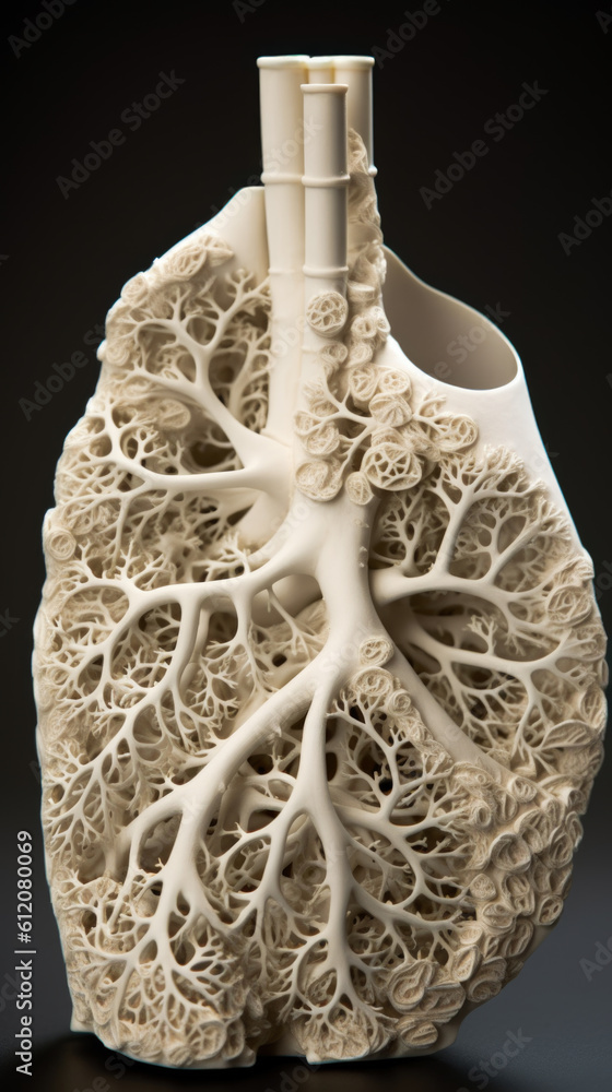 Anatomical model of human body with internal organs on blue background ...