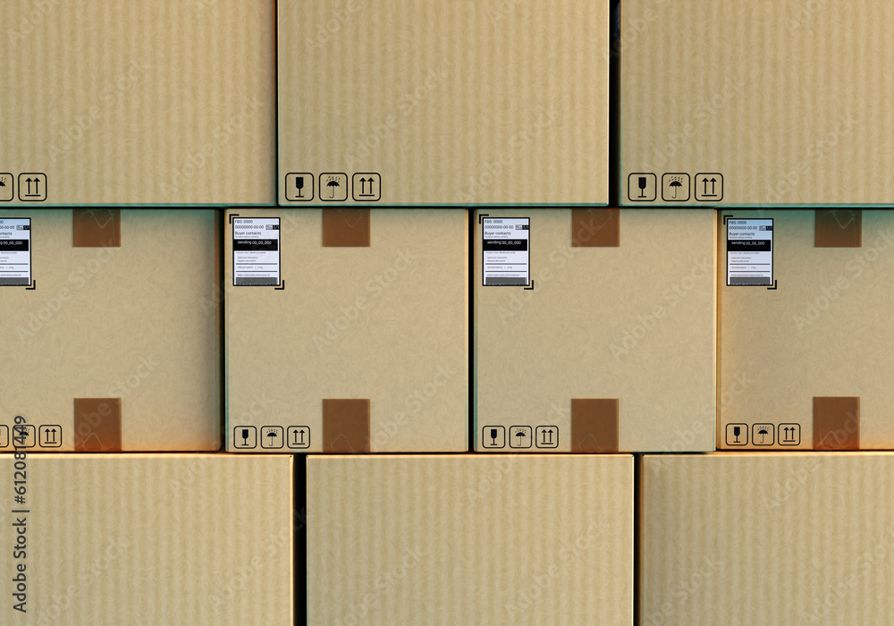 Cardboard boxes. Background with parcels. Boxes with courier sticker ...