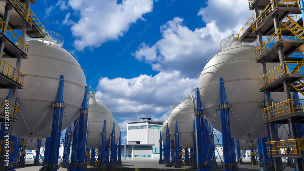Industrial enterprise. Spherical pressure tanks. Place for storage of ...