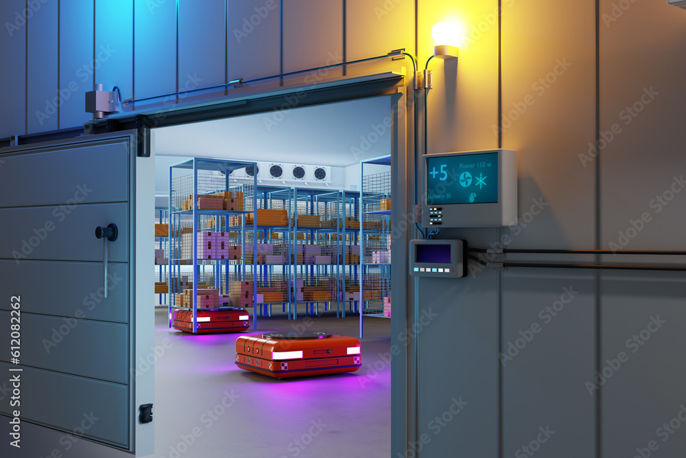 Gate in freezing storage. Warehouse equipment with freezing equipment ...